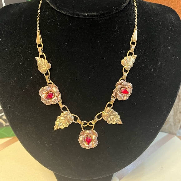 1/20 12K | Jewelry | Vtg 2 12k Gold Necklace Flowers With Red Glass ...
